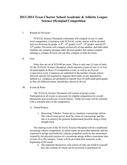 to see the revised TCSAAL 2013-2014 Science Olympiad Rules