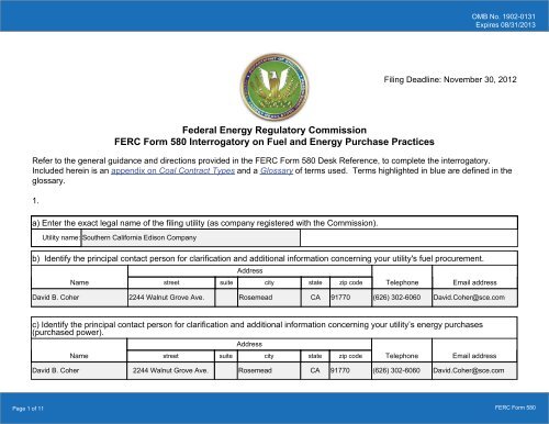 FERC Form 580 - Southern California Edison