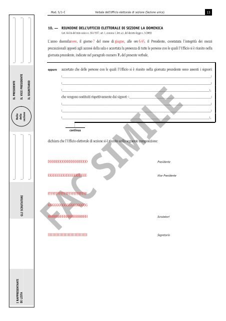 esempio di compilazione del verbale dell'Ufficio di sezione con ...