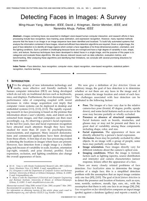 Detecting Faces in Images: A Survey - UCSD Computer Vision