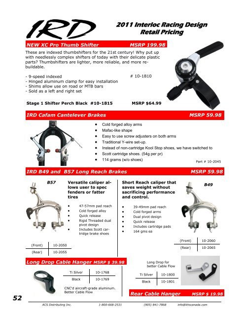 2011 Interloc Racing Design Retail Pricing - KHS