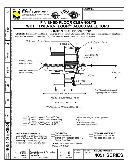 Submittal 4051 Cleanout - Jay R. Smith MFG Co.
