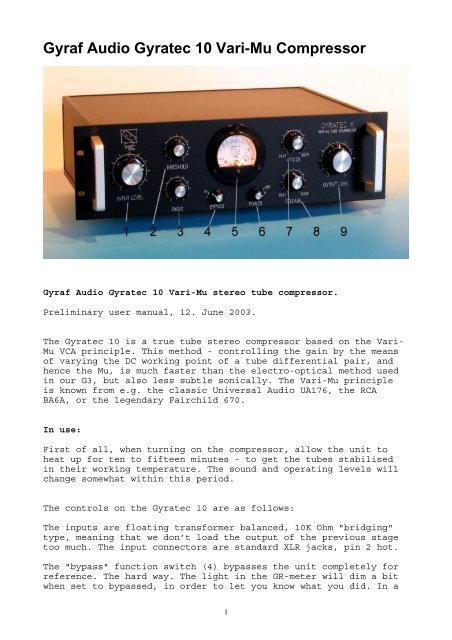 Gyraf Audio Gyratec 10 Vari-Mu Compressor