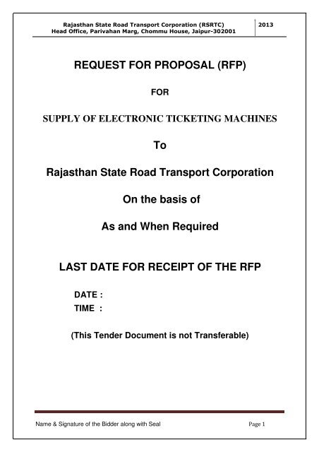 REQUEST FOR PROPOSAL (RFP) - rsrtc - Government of Rajasthan