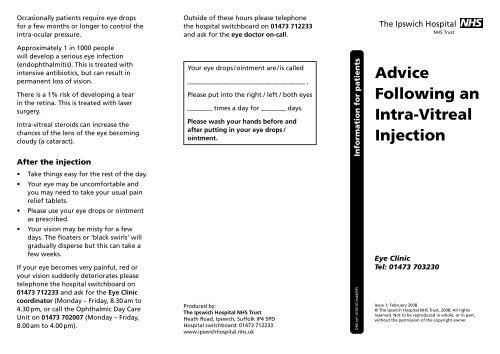 Advice Following an Intra-Vitreal Injection - Ipswich Hospital