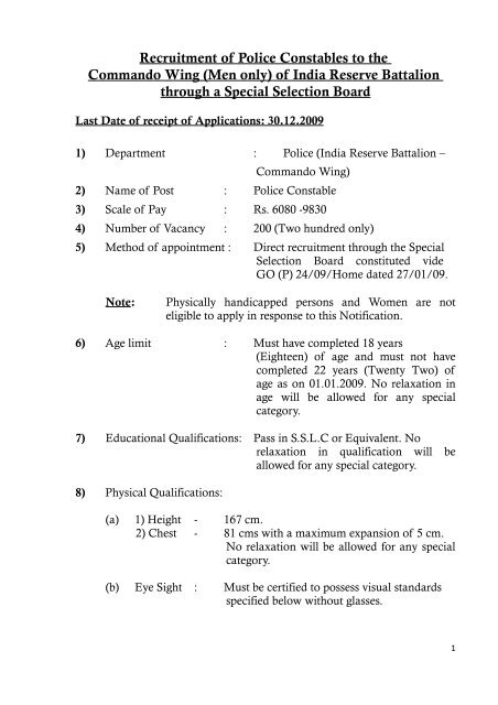 Recruitment of Police Constables to the Commando ... - Kerala Police