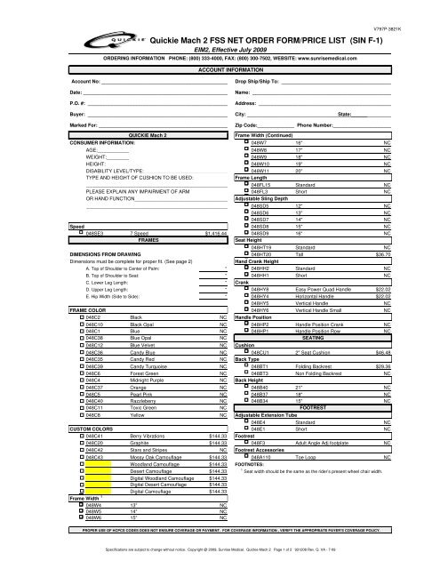 Quickie Mach 2 FSS NET ORDER FORM/PRICE ... - Sunrise Medical