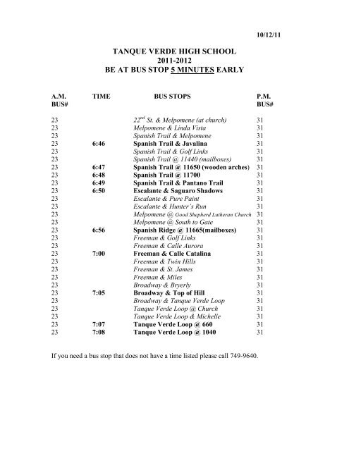 TVHS routes - Tanque Verde Unified School District