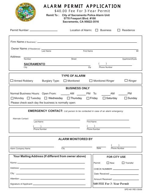 Sacramento City Alarm Permit