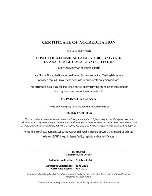 CERTIFICATE OF ACCREDITATION - Sanas