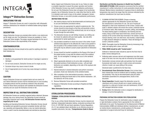 IntegraÂ® Distraction Screw Instructions for Use - Integra LifeSciences