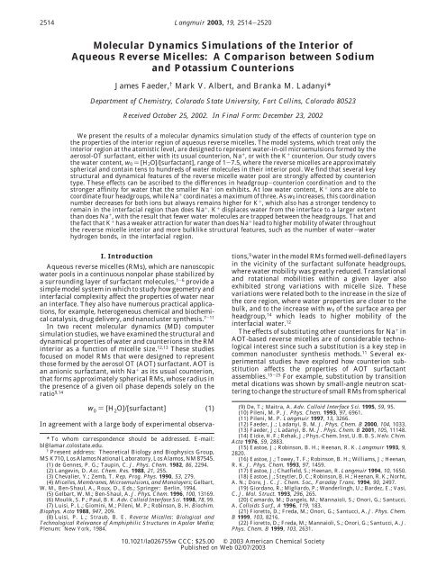 Molecular Dynamics Simulations of the Interior of Aqueous Reverse ...