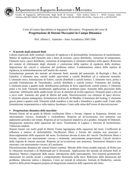 Dipartimento di Ingegneria Industriale e Meccanica Progettazione di ...