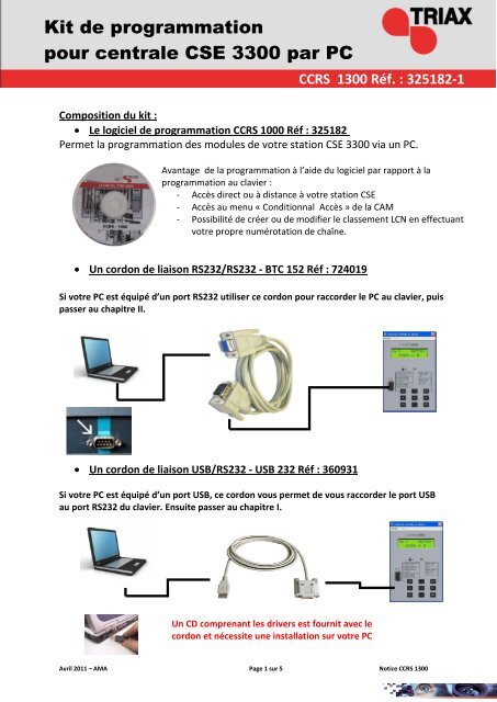 Kit de programmation pour centrale CSE 3300 par PC - Triax