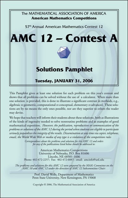 aMC 12 – Contest a Solutions Pamphlet aMC 12 – Contest a Solutions Pamphlet