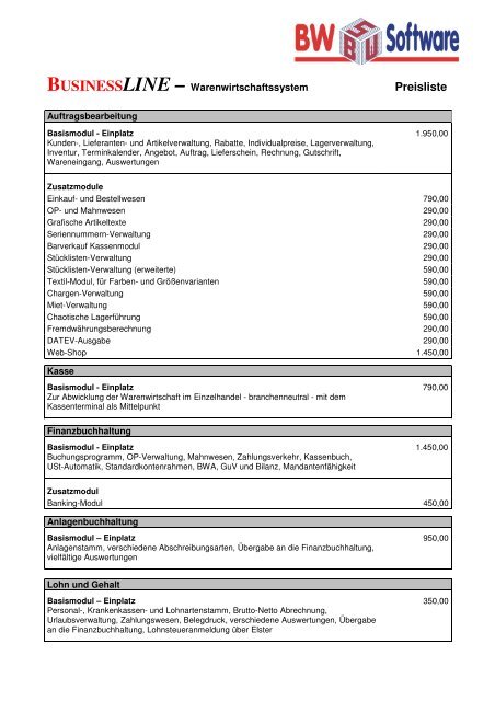 BUSINESSLINE – Warenwirtschaftssystem - BW Software