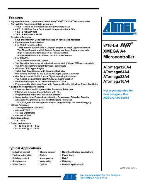 Atmel AVR XMEGA A4 Datasheet - Atmel Corporation