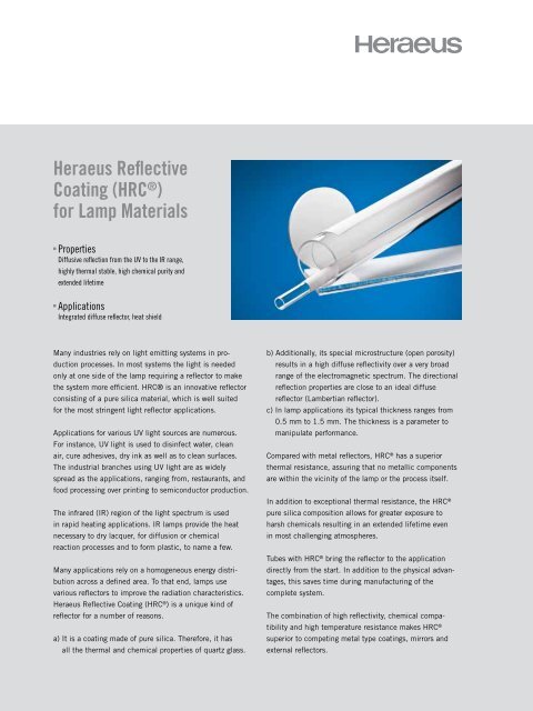 Heraeus Reflective Coating (HRC®) - Heraeus Quarzglas