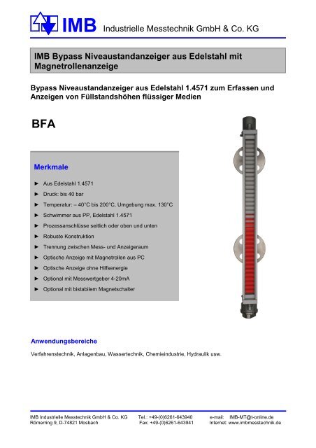 Datenblatt / Bestellschema - IMB Industrielle Messtechnik GmbH ...