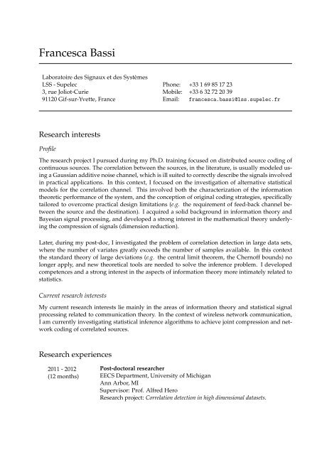 Francesca Bassi - Laboratoire des signaux et systèmes