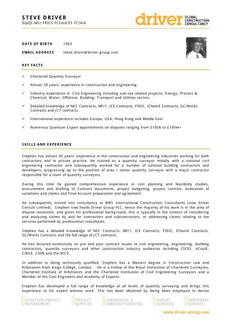 STEVE DRIVER - Driver Global Construction Consultancy