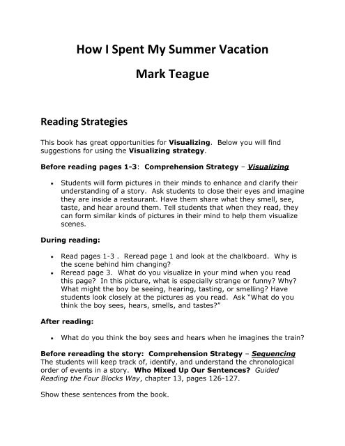 How I Spent My Summer Vacation Mark Teague Reading Strategies