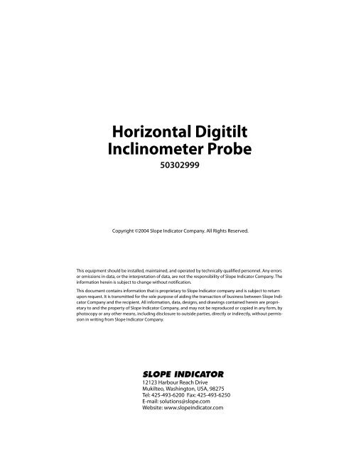 Horizontal Digitilt Inclinometer Probe Manual - Slope Indicator
