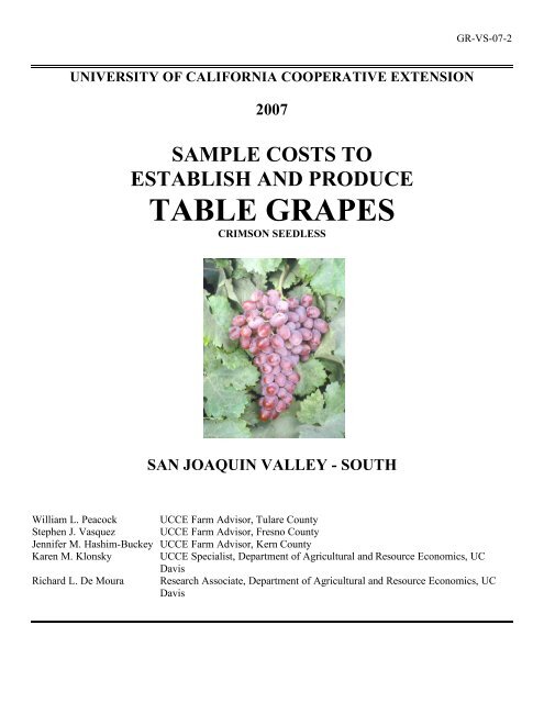 TABLE GRAPES - Cost & Return Studies