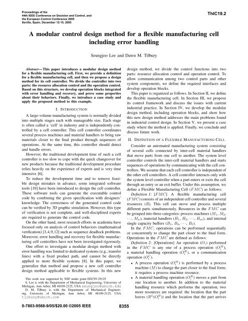A Modular Control Design Method for a Flexible Manufacturing Cell ...