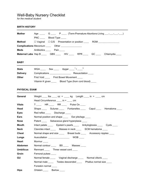 Well-Baby Nursery Checklist - TMedWeb