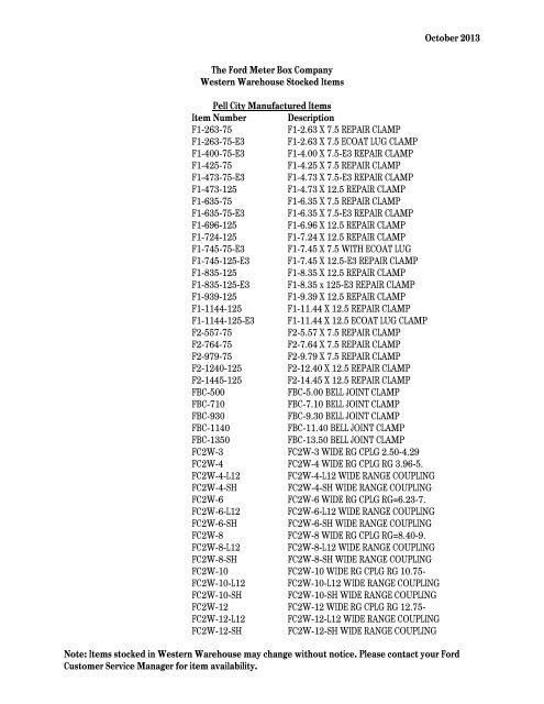 Western Warehouse Product List - Ford Meter Box