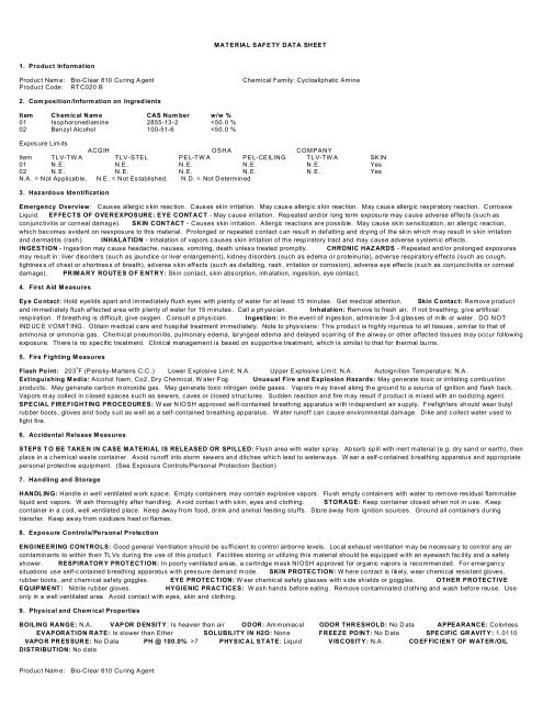 Bio Clear 810 msds - Progressive Epoxy Polymers