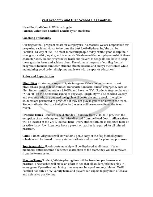 Flag Football Parent Letter 2013 - Vail Academy and High School