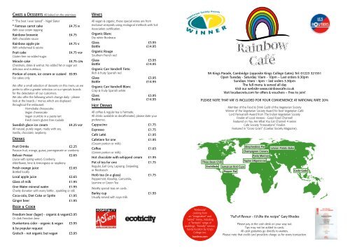 Rainbow Café Menu - Rainbow Cafe