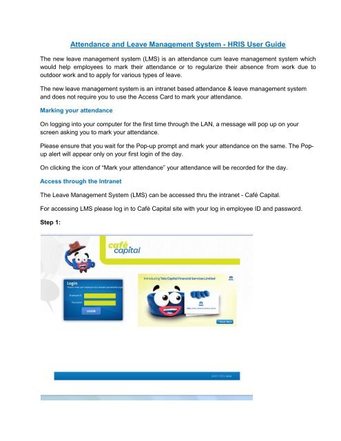 Attendance and Leave Management System - HRIS ... - Tata Capital