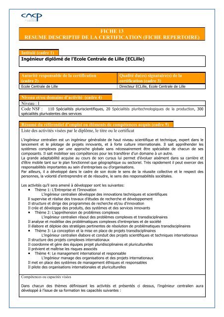 Le Répertoire National des Certifications Professionnelles (RNCP ...