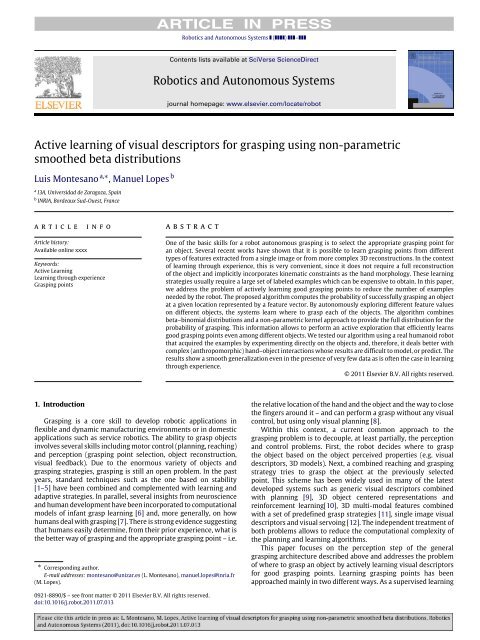 Active learning of visual descriptors for grasping using non ... - Inria