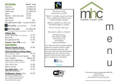 View our menu - Market House Cafe