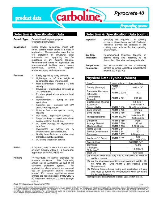 Pyrocrete 40 PDS - High Performance Coatings, Inc.