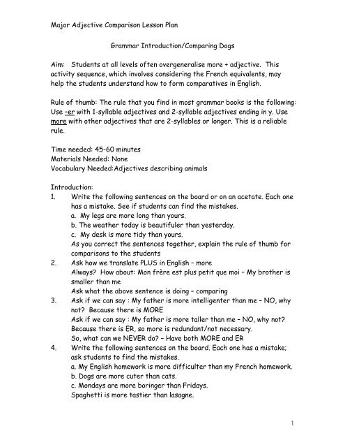 Major Adjective Comparison Lesson Plan