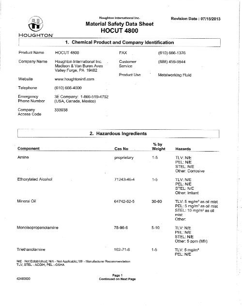 MSDS HOCUT 4800 - Quality Tools & Services, Inc.