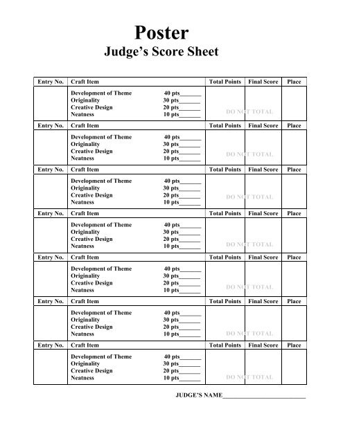 YAD Score Sheet - Poster - spjst.com