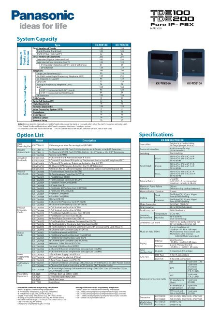 Panasonic KX-TDE 100 & 200 spec-sheet.pdf - Lister Communications