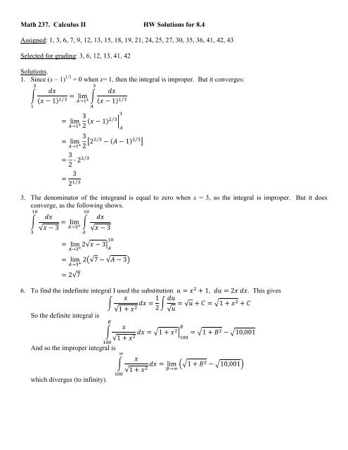 Math 237. Calculus II HW Solutions for 8.4 Assigned: 1, 3 ... - Frostburg