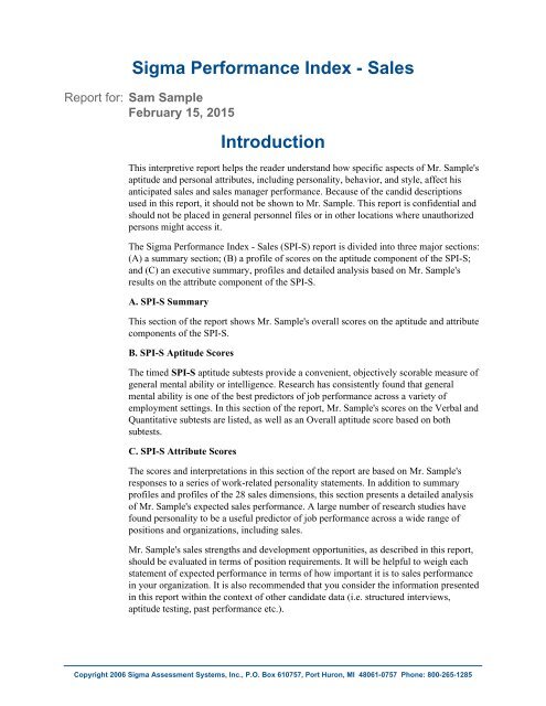 Sample Report - Sigma Assessment Systems, Inc.
