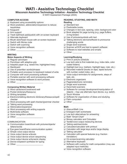 WATI - Assistive Technology Checklist