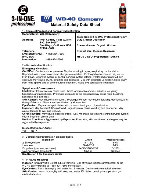 Material Safety Data Sheet - WD-40 Company