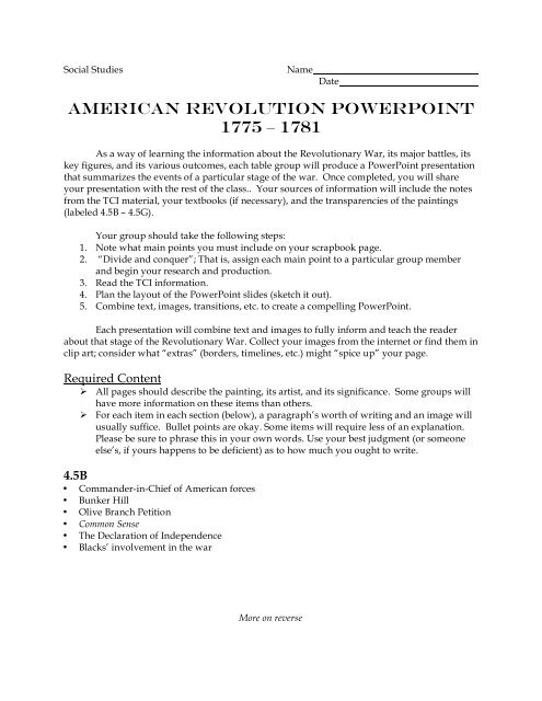 AMERICAN REVOLUTION POWERPOINT 1775 â 1781