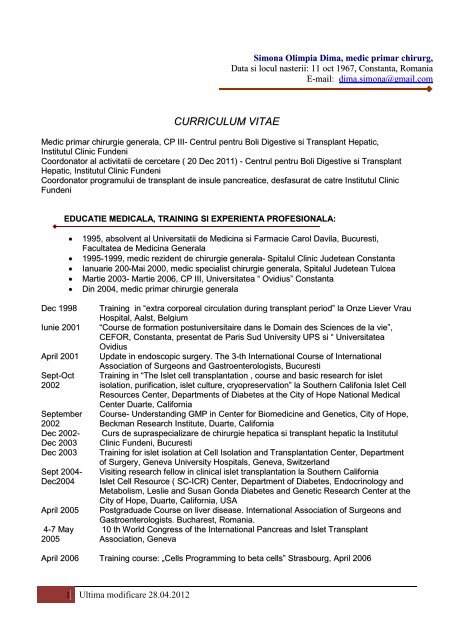 Simona Olimpia Dima - Institutul Clinic de Boli Digestive si ...