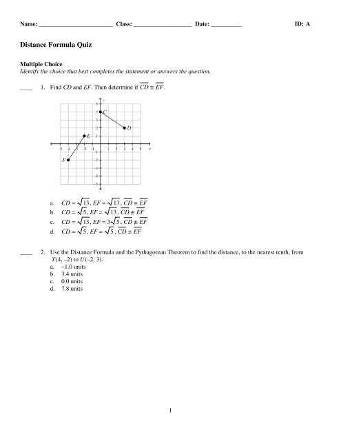 ExamView - Distance Formula Quiz.tst